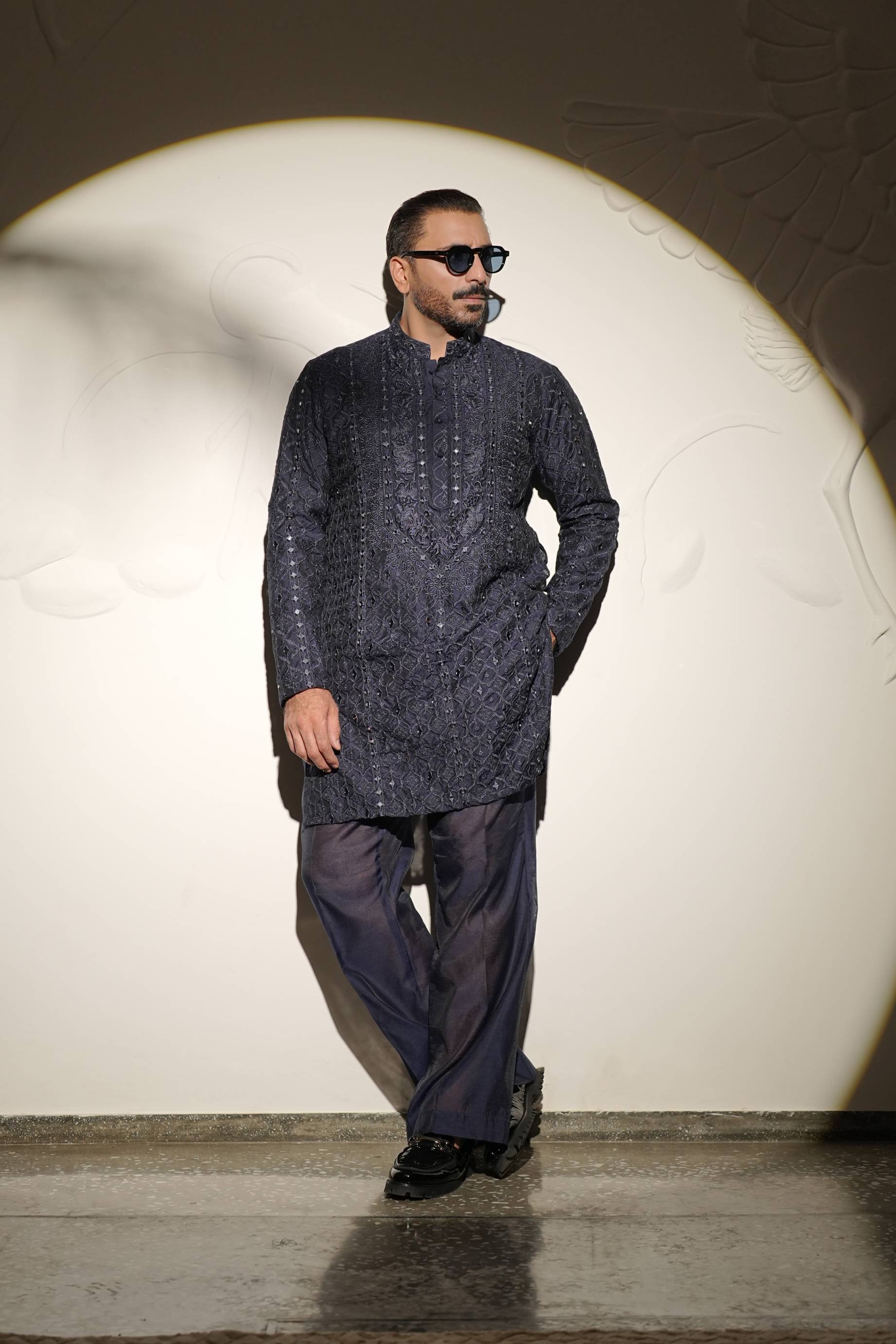 SHEESH – POSH NAVY BLUE KURTA PAJAMA – UY Collection