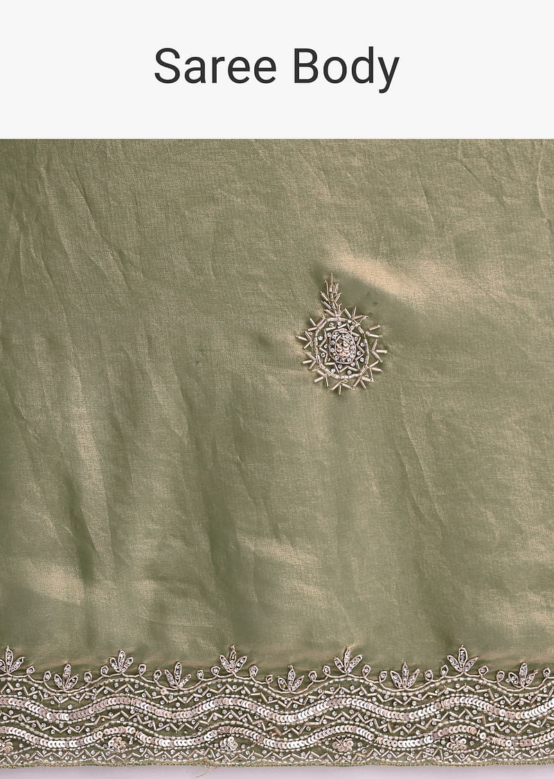 Green Tissue Organza Saree With Scallop Sequin Border – UY Collection