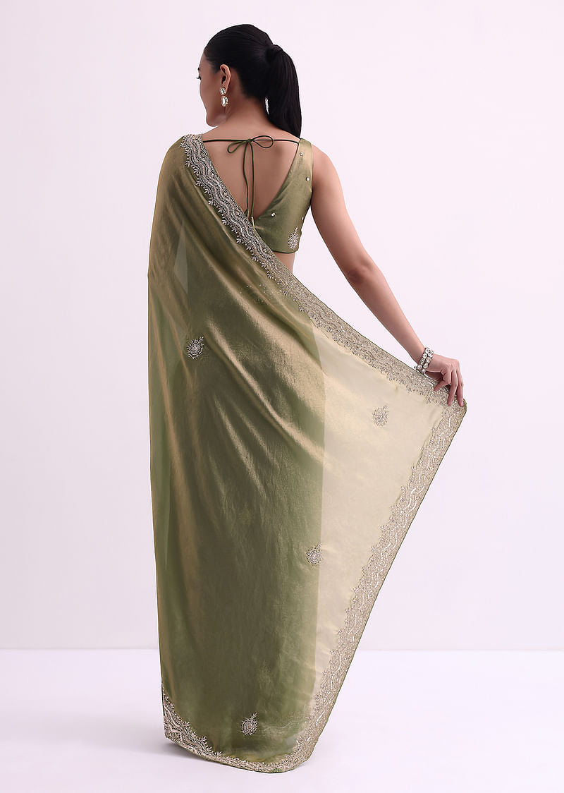 Green Tissue Organza Saree With Scallop Sequin Border – UY Collection